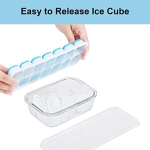 HPOPO 2PCS Silicone Ice Cube Tray Flexible and Convenient 14-cell Household Square BPA-free With Lid can be Stacked, Suitable for Cocktails Cola Whiskey other drinks, Blue