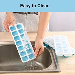 HPOPO 2PCS Silicone Ice Cube Tray Flexible and Convenient 14-cell Household Square BPA-free With Lid can be Stacked, Suitable for Cocktails Cola Whiskey other drinks, Blue