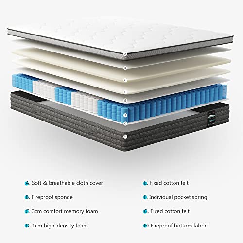 Serweet 10 Inch Memory Foam Hybrid Twin Mattress - 5-Zone Pocket Innersprings for Motion Isolation -Heavier Coils for Durable Support -Medium Firm -Fiberglass-Free -Made in North America