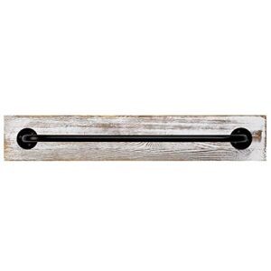 Cadby 24-inch Vintage Whitewashed Wood and Black Metal Wall Mounted Towel Bar Rack, Bathroom Towel Holder