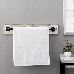 Cadby 24-inch Vintage Whitewashed Wood and Black Metal Wall Mounted Towel Bar Rack, Bathroom Towel Holder