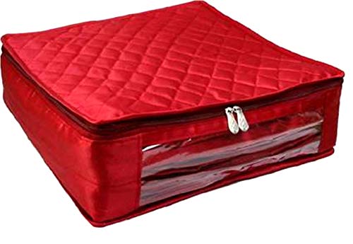 Fashion Bizz Saree Cover Set of 10 Large Maroon Satin/Wardrobe Organiser/Clothes Bag