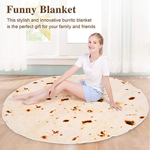 KPBLIS Burritos Tortilla Wrap Blanket with Double Sided Pattern, Giant Flour Tortilla Throw Blanket, Comfort Wearable Flannel Blanket for Kids and Adults (71" in Diameter, Tortilla - Style 2)