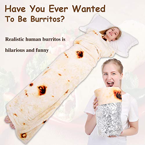 KPBLIS Burritos Tortilla Wrap Blanket with Double Sided Pattern, Giant Flour Tortilla Throw Blanket, Comfort Wearable Flannel Blanket for Kids and Adults (71" in Diameter, Tortilla - Style 2)