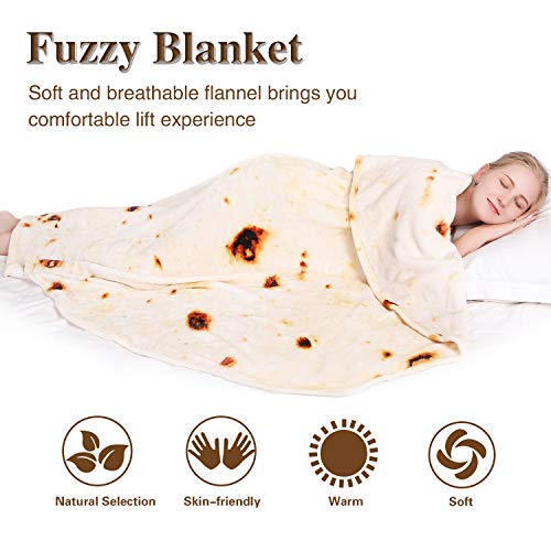 KPBLIS Burritos Tortilla Wrap Blanket with Double Sided Pattern, Giant Flour Tortilla Throw Blanket, Comfort Wearable Flannel Blanket for Kids and Adults (71" in Diameter, Tortilla - Style 2)