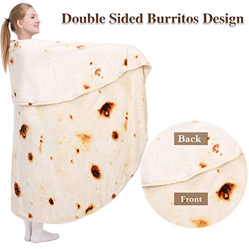 KPBLIS Burritos Tortilla Wrap Blanket with Double Sided Pattern, Giant Flour Tortilla Throw Blanket, Comfort Wearable Flannel Blanket for Kids and Adults (71" in Diameter, Tortilla - Style 2)