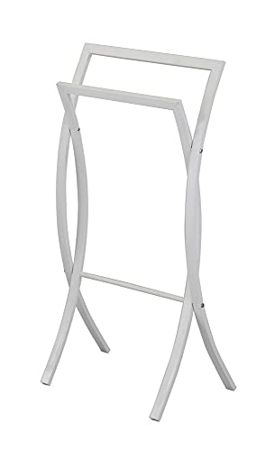 Pilaster Design Modern Coronado Double Free Standing Bathroom Towel Rack Stand, White Metal