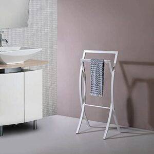 Pilaster Design Modern Coronado Double Free Standing Bathroom Towel Rack Stand, White Metal