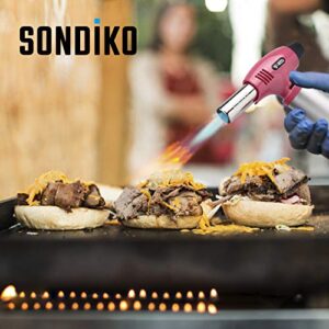 Sondiko Butane Torch PS400, Culinary Kitchen Torch Refillable Blow Torch Lighter with Safety Lock&Continuously Flame for Cooking, Creme Brulee, BBQ, DIY&Soldering(Butane Gas not Included)