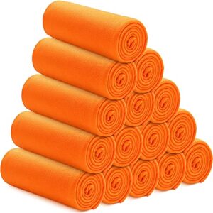 15 pieces fleece blankets bulk 50 x 60 inch double sided ultra soft fleece throw blankets bulk lightweight warm cozy airplane blanket pet blankets for home office wedding gifts outdoor use (orange)