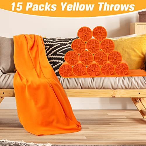 15 Pieces Fleece Blankets Bulk 50 x 60 Inch Double Sided Ultra Soft Fleece Throw Blankets Bulk Lightweight Warm Cozy Airplane Blanket Pet Blankets for Home Office Wedding Gifts Outdoor Use (Orange)