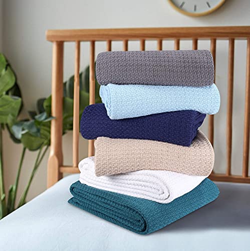 BELIZZI HOME 100% Cotton Bed Blanket, Breathable Bed Blanket Twin Size, Cotton Thermal Blankets Twin, Perfect for Layering Any Bed for All Season, Light Grey