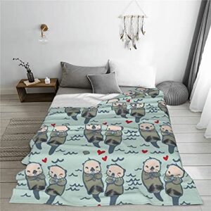 Premium Sea Otters Throw Blankets for Boys Girls,Cute Funny Sea Otter Couple on Blue Blankets for Couch Bed Sofa,Luxury Fuzzy Plush Fluffy Soft Fleece Blankets and Throws for Adults Kids,50"X40"