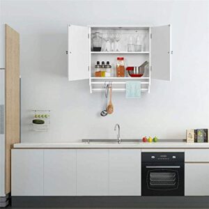 go2buy White Wall Mounted Cabinet Kitchen/Bathroom Wooden Medicine Hanging Storage Organizer