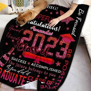 YFgohighhh Customized Class of 2023 Graduate Custom Blanket with Photo Red Stars Class of School for Women/Men Friends Daughter Son-50"x60"