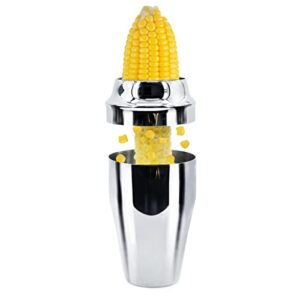 newness corn stripper peeler, corn cutter with cup, 304 stainless steel cob corn thresher stripping tool, corn cutter off cob kernel remover slicer with serrated sharp blade for home & kitchen