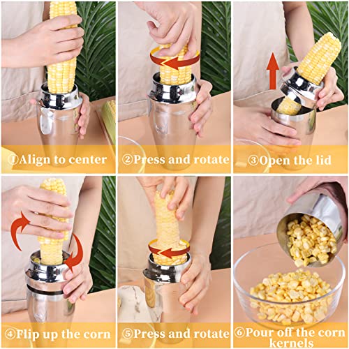 Newness Corn Stripper Peeler, Corn Cutter with Cup, 304 Stainless Steel Cob Corn Thresher Stripping Tool, Corn Cutter off Cob Kernel Remover Slicer with Serrated Sharp Blade for Home & Kitchen