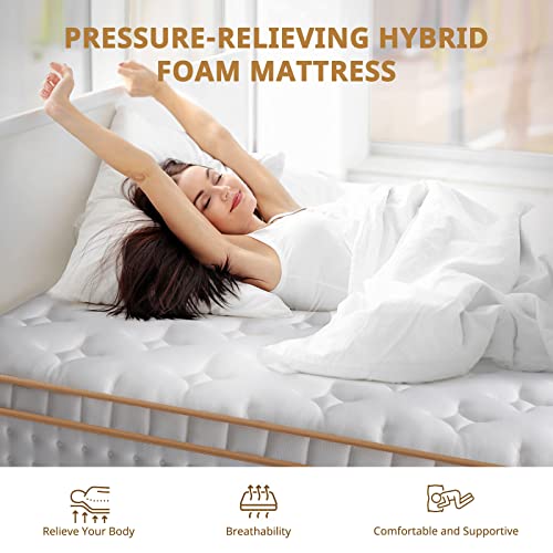 BedStory 14" Hybrid Full Mattress in a Box, Gel Memory Foam Mattress with Pocket Spring, Medium Firm Mattress with Dual Brim Design for Supportive&Pressure Relieving&Motion Isolated Sleep, Made in USA