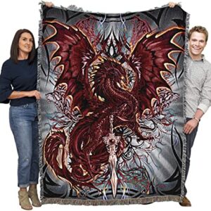 Pure Country Weavers Blood Blade Fantasy Dragon Blanket by Ruth Thompson - Gift Dragon Fantasy Tapestry Throw Woven from Cotton - Made in The USA (72x54)