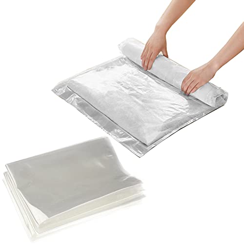 Clzemo 10 Pcs Compression Bags for Travel Packing, Clear Travel Space Saver Bag Reusable Hand Roll-Up Vacuum Storage Bags, Travel Essentials Large Vacuum Clothing Organizer for Clothes Blankets Towels