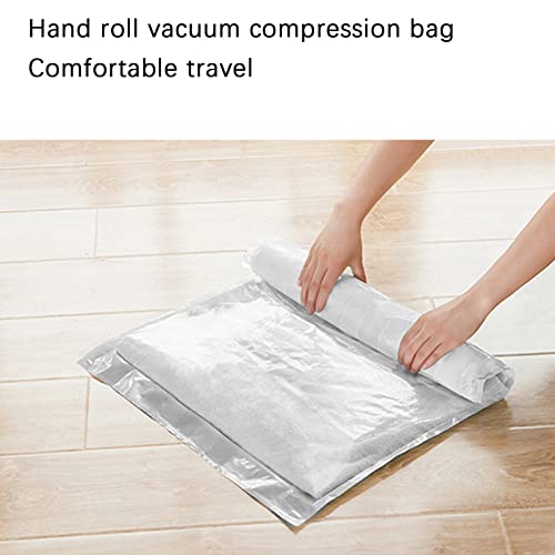 Clzemo 10 Pcs Compression Bags for Travel Packing, Clear Travel Space Saver Bag Reusable Hand Roll-Up Vacuum Storage Bags, Travel Essentials Large Vacuum Clothing Organizer for Clothes Blankets Towels