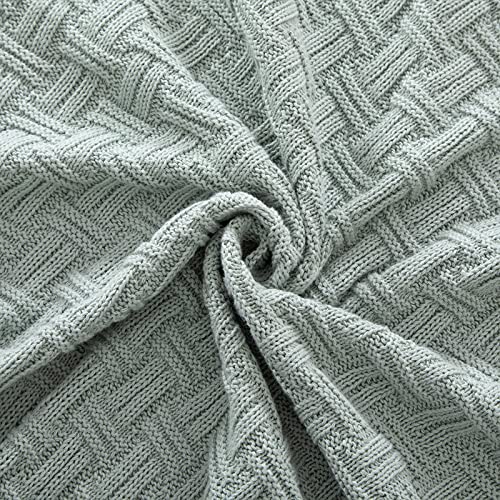 RUDONG M Sage Green Cotton Cable Knit Throw Blanket, Cozy Warm Knitted Couch Cover Blankets, 50 x 60 Inch