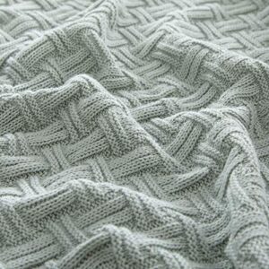 RUDONG M Sage Green Cotton Cable Knit Throw Blanket, Cozy Warm Knitted Couch Cover Blankets, 50 x 60 Inch