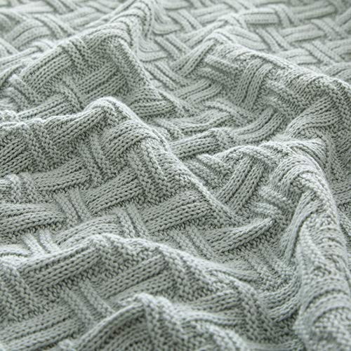 RUDONG M Sage Green Cotton Cable Knit Throw Blanket, Cozy Warm Knitted Couch Cover Blankets, 50 x 60 Inch