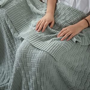 RUDONG M Sage Green Cotton Cable Knit Throw Blanket, Cozy Warm Knitted Couch Cover Blankets, 50 x 60 Inch