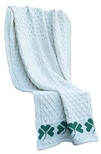 irish shamrock blanket cable knit 100% merino wool couch throw made in ireland