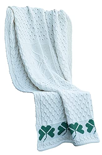 Irish Shamrock Blanket Cable Knit 100% Merino Wool Couch Throw Made in Ireland