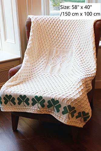 Irish Shamrock Blanket Cable Knit 100% Merino Wool Couch Throw Made in Ireland