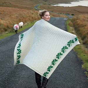 Irish Shamrock Blanket Cable Knit 100% Merino Wool Couch Throw Made in Ireland