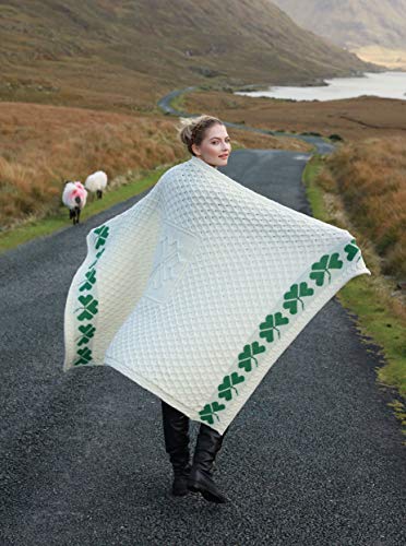 Irish Shamrock Blanket Cable Knit 100% Merino Wool Couch Throw Made in Ireland