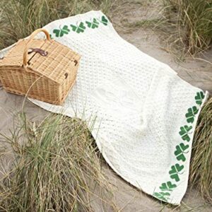 Irish Shamrock Blanket Cable Knit 100% Merino Wool Couch Throw Made in Ireland