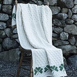 Irish Shamrock Blanket Cable Knit 100% Merino Wool Couch Throw Made in Ireland