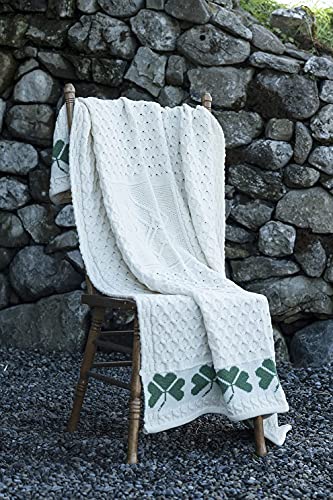 Irish Shamrock Blanket Cable Knit 100% Merino Wool Couch Throw Made in Ireland