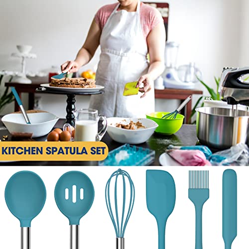 Silicone Cooking Utensil Set, Fungun Non-stick Kitchen Utensil 24 Pcs Cooking Utensils Set, Heat Resistant Cookware, Silicone Kitchen Tools Gift with Stainless Steel Handle (Blue-24pcs）