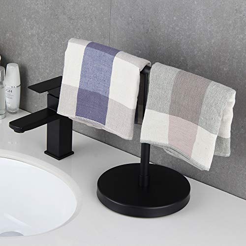 BEIGEEWY SUS 304 Stainless Steel Hand Towel Holder Tree Rack Modern Free Standing Countertop Towel Ring, Matte Black