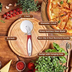 SCHVUBENR Premium Pizza Cutter - Stainless Steel Pizza Cutter Wheel - Easy to Cut and Clean - Super Sharp Pizza Slicer - Dishwasher Safe - Handles Large and Small Pizza - Corte De Pizza(Red)