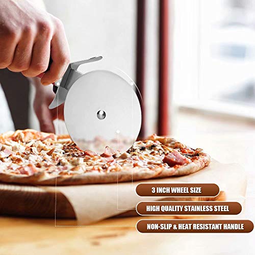 SCHVUBENR Premium Pizza Cutter - Stainless Steel Pizza Cutter Wheel - Easy to Cut and Clean - Super Sharp Pizza Slicer - Dishwasher Safe - Handles Large and Small Pizza - Corte De Pizza(Red)