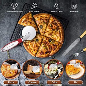 SCHVUBENR Premium Pizza Cutter - Stainless Steel Pizza Cutter Wheel - Easy to Cut and Clean - Super Sharp Pizza Slicer - Dishwasher Safe - Handles Large and Small Pizza - Corte De Pizza(Red)