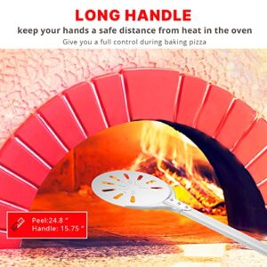 Honsdom Pizza Turning Peel, Round Pizza Turner, 8-Inch Hard Anodized Aluminum Perforated Pizza Peel, Long Handle Pizza Spinner, Pizza Oven Accessories