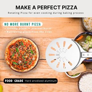 Honsdom Pizza Turning Peel, Round Pizza Turner, 8-Inch Hard Anodized Aluminum Perforated Pizza Peel, Long Handle Pizza Spinner, Pizza Oven Accessories