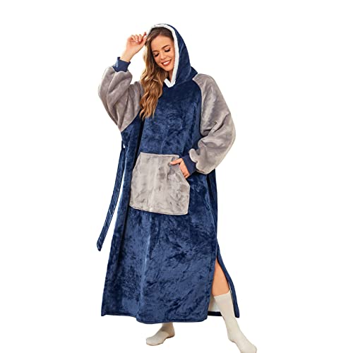 Jezero Wearable Blanket Hoodie Oversized, Flannel Sherpa Fleece Blanket Sweatshirt for Adults Women Men with Hood, Belt, Pocket & Sleeves, One Size Fits All