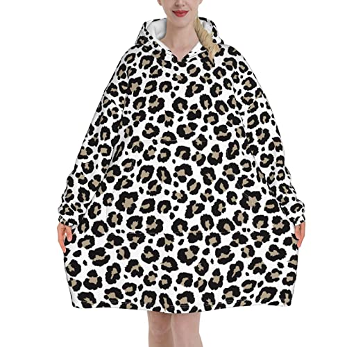 Cheetah Leopard Print Oversized Blanket Hoodie Sweatshirt Wearable Blanket Adult Teens Blanket Hoodie Giant Hood Pockets Super Soft Warm Comfy Plush Hoodie Blankets Hoodies For Women Men Kids