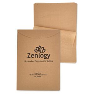 zenlogy parchment paper sheets 12x16 for baking - unbleached chlorine-free, high heat, non-stick pre-cut parchment paper for half sheet pans (200 sheets)