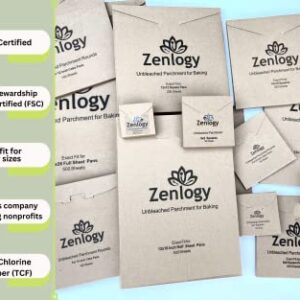 Zenlogy Parchment Paper Sheets 12x16 for Baking - Unbleached Chlorine-free, High Heat, Non-Stick Pre-Cut Parchment Paper for Half Sheet Pans (200 sheets)