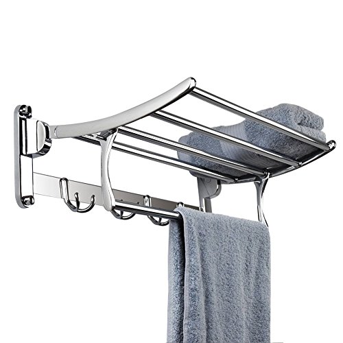 Hamhsin Stainless Steel Wall Mounted Bathroom Towel Rack Brushed Towel Shelf Towel Holder Hotel Rail Shelf Storage Holder (60cm)