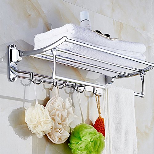 Hamhsin Stainless Steel Wall Mounted Bathroom Towel Rack Brushed Towel Shelf Towel Holder Hotel Rail Shelf Storage Holder (60cm)